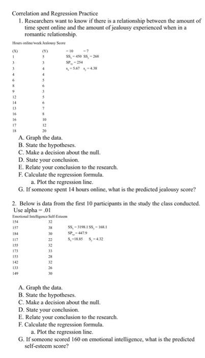 Solved Correlation and Regression Practice 1. Researchers | Chegg.com