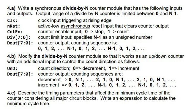 Solved 4.a) Write a synchronous divide-by-N counter module | Chegg.com