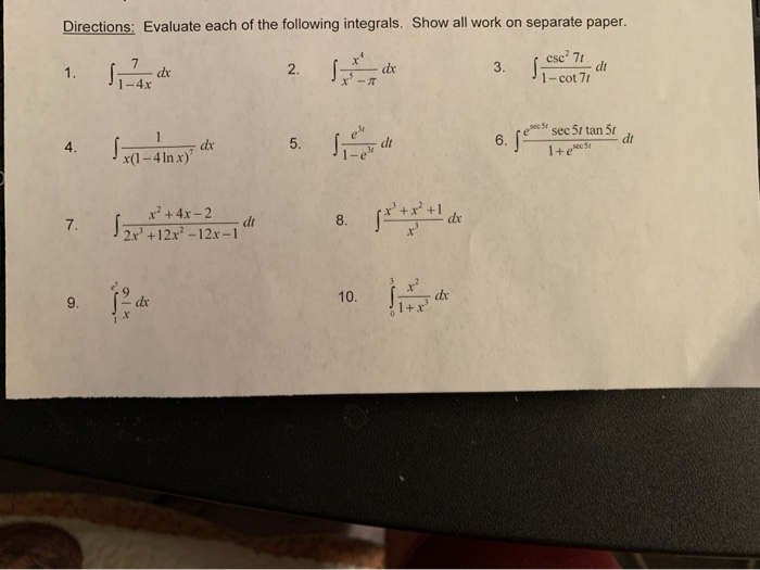 Solved Directions: Evaluate each of the following integrals. | Chegg.com