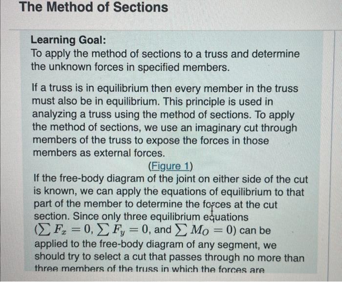 The Method of Sections Learning Goal: To apply the | Chegg.com