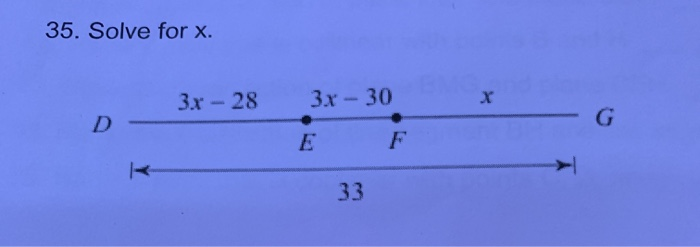 Solved 35. Solve for x. 3x - 28 3x - 30 E 33 | Chegg.com
