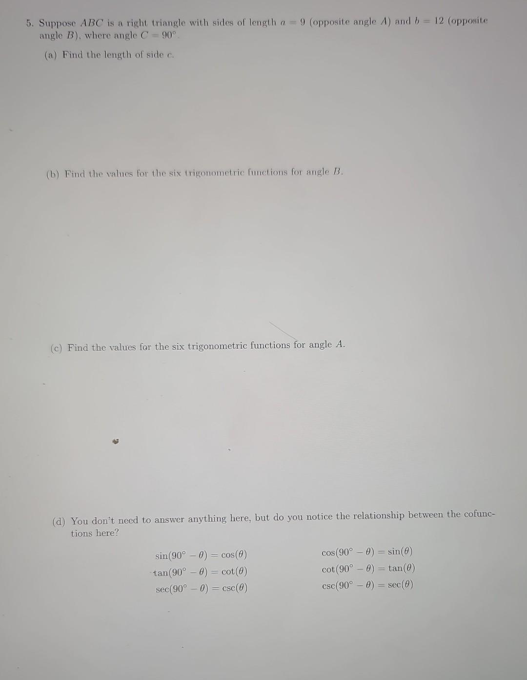 Solved Suppose Abc Is A Right Triangle With Sides Of Length Chegg