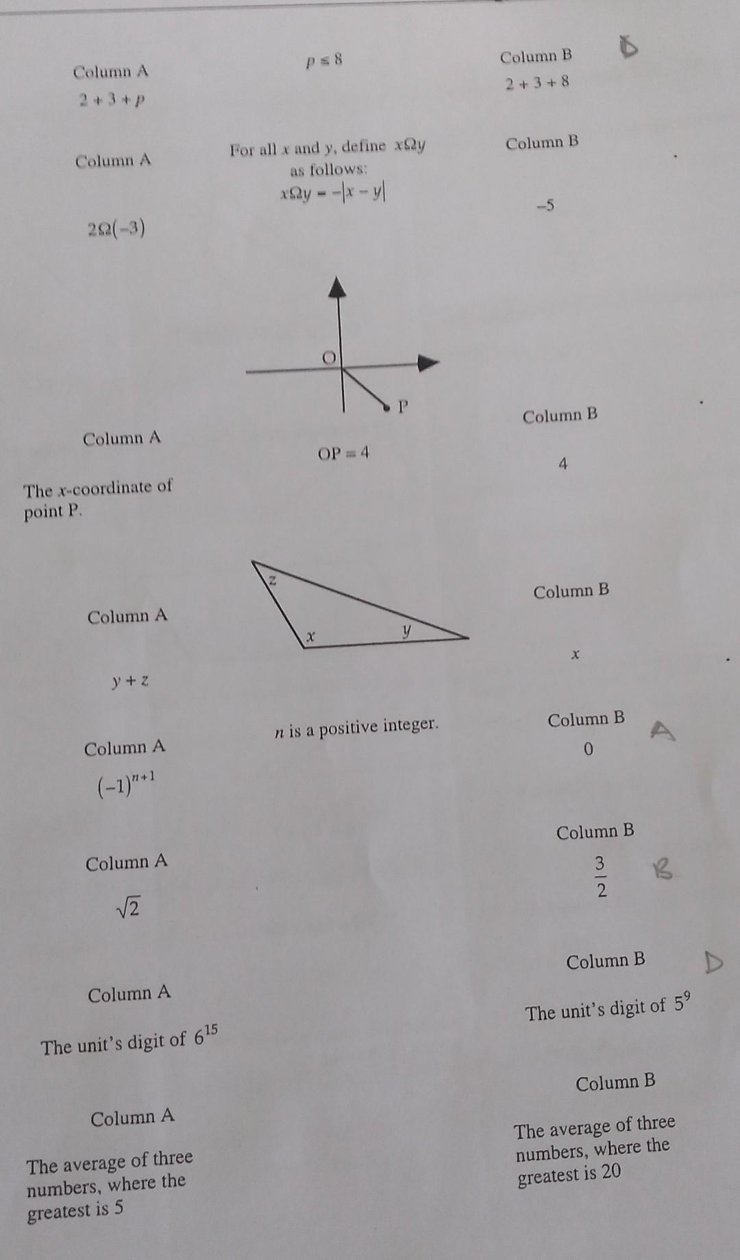 Column A P2+3+8 Column B 2+3+p Column A For all x | Chegg.com