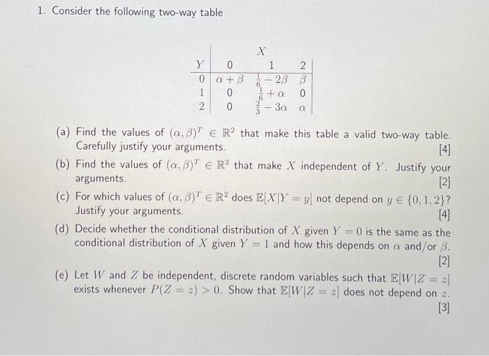 Solved 1. Consider the following two-way table (a) Find the | Chegg.com