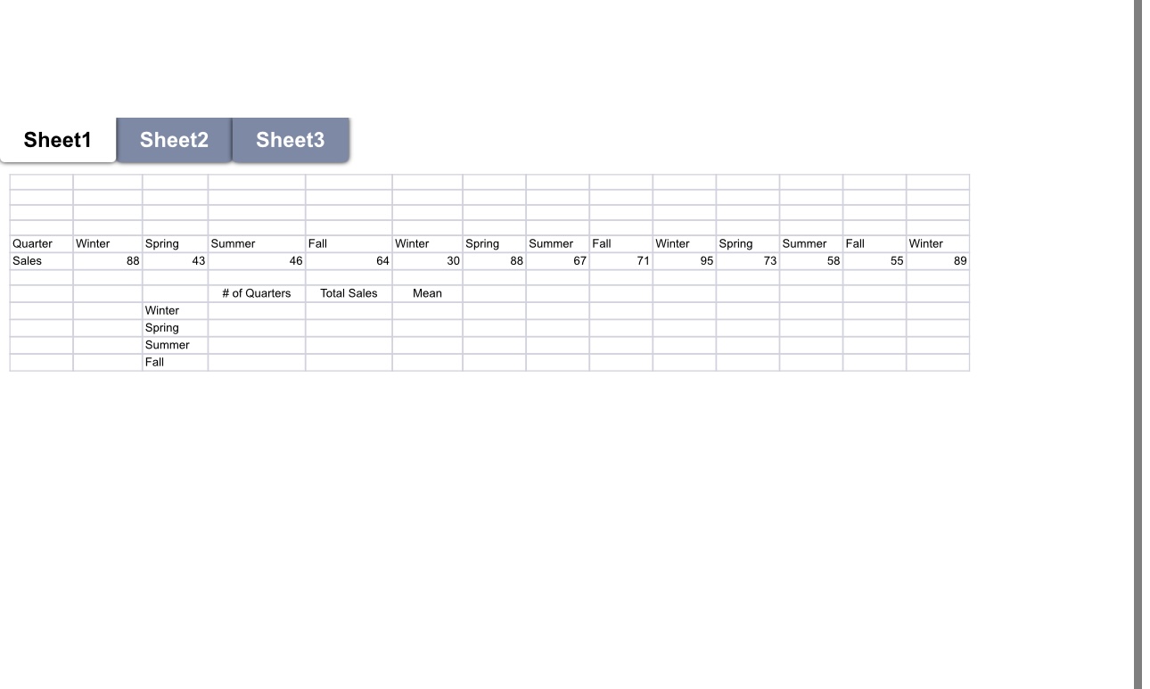 Solved Create Name Ranges for Quarter and Sales (not | Chegg.com