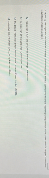 Solved A report by management on the effectiveness of the | Chegg.com