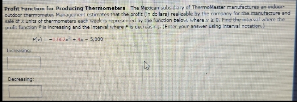 Solved Profit Function for Producing Thermometers The | Chegg.com