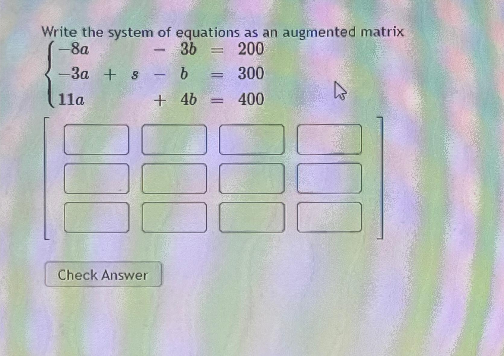 Solved Write the system of equations as an augmented | Chegg.com