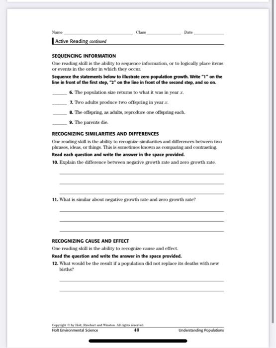 Solved Dlate Name Skills Worksheet Active Reading Section Chegg
