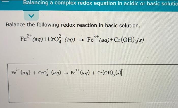 Solved Balancing a complex redox equation in acidic or basic | Chegg.com