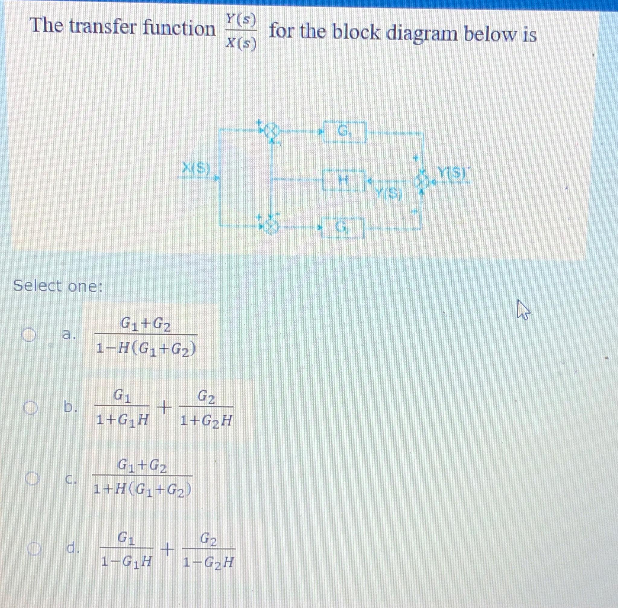 Solved The transfer function Y(s)x(s) ﻿for the block diagram | Chegg.com