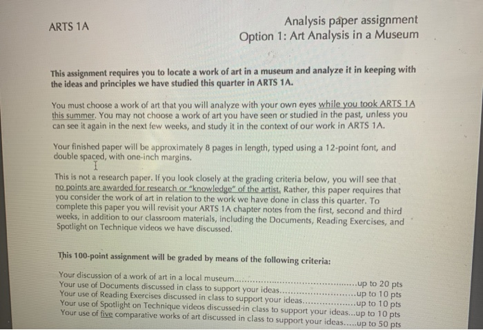 Analysis paper assignment Option 1: Art Analysis in a | Chegg.com