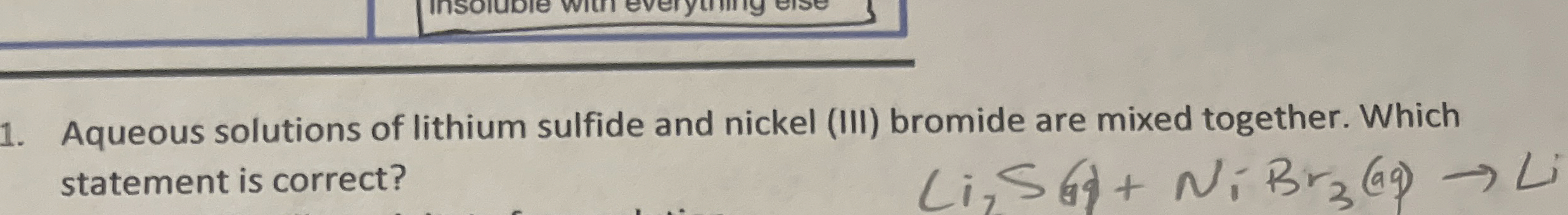 Solved Aqueous solutions of lithium sulfide and nickel (III) | Chegg.com