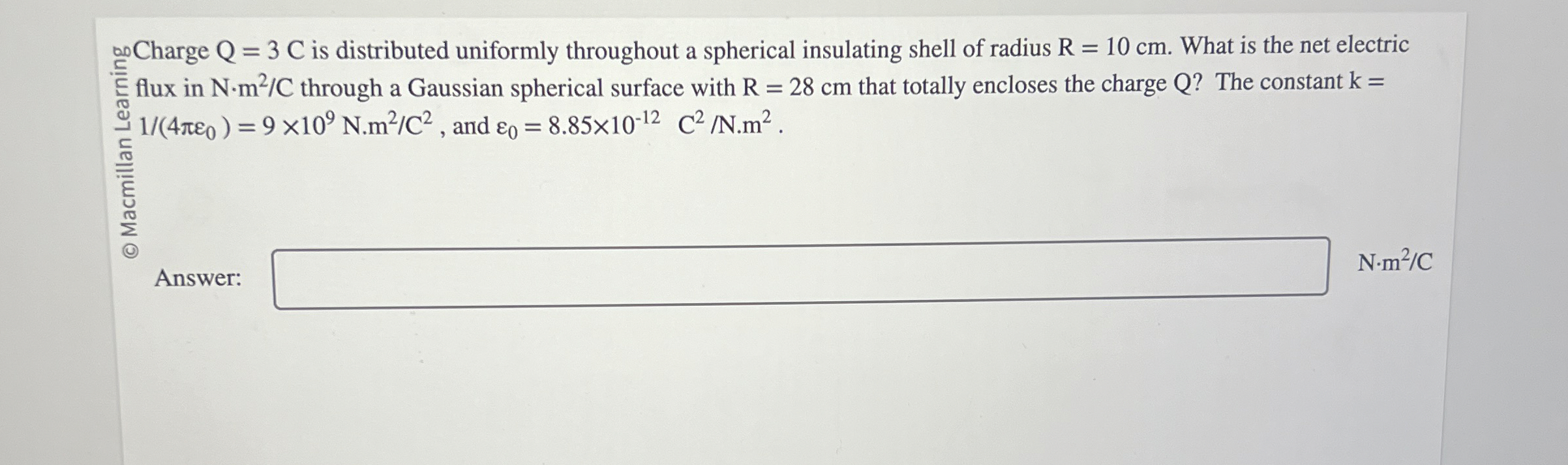 Solved ?∞ ﻿Charge Q=3C ﻿is distributed uniformly throughout | Chegg.com