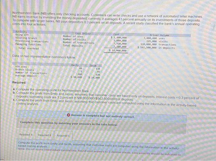 Solved Northwestern Bank (NB) offers only checking accounts. | Chegg.com