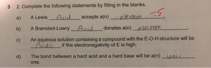 Solved 2. Complete the following statements by filling in | Chegg.com