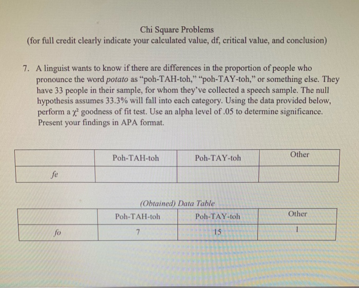 Solved Chi Square Problems (for full credit clearly indicate | Chegg.com