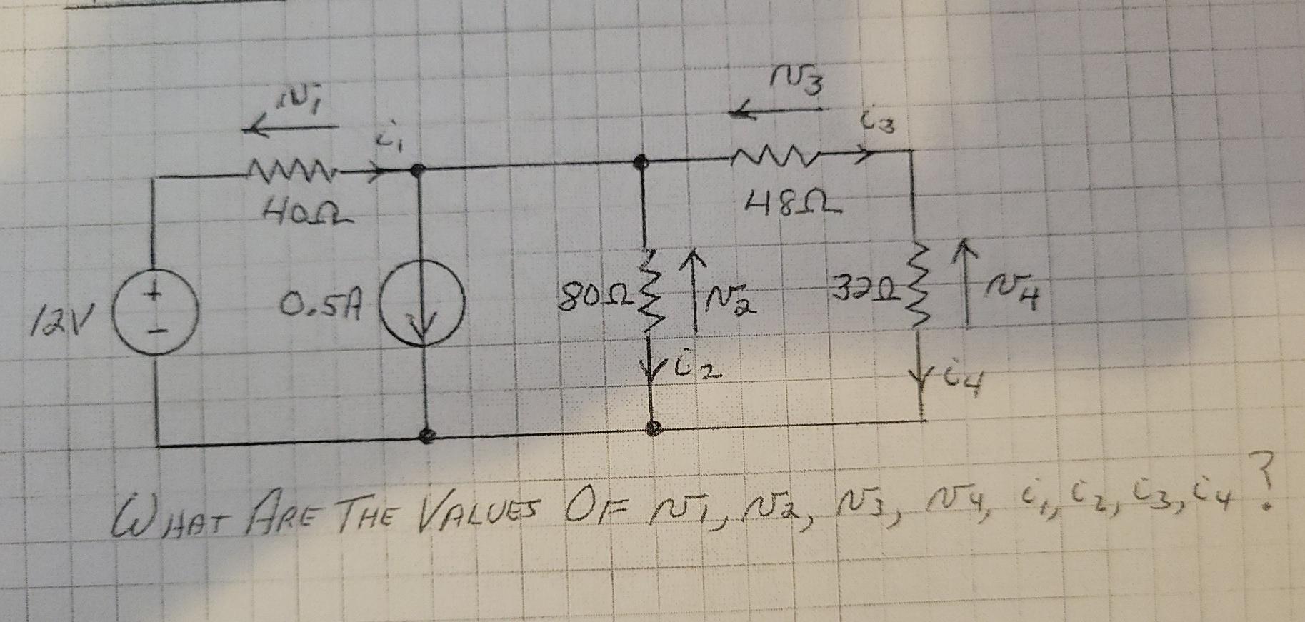 Solved what are the values of V1, V2, V3, V4, i1, i2, i3, i4 | Chegg.com