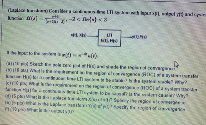 Solved (Laplace transform) Consider a continuous-time LTI | Chegg.com