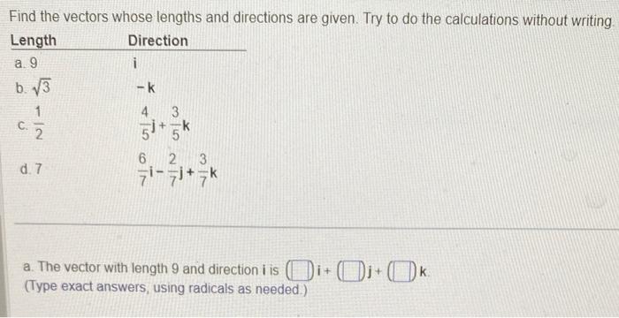 Solved Find the vectors whose lengths and directions are | Chegg.com