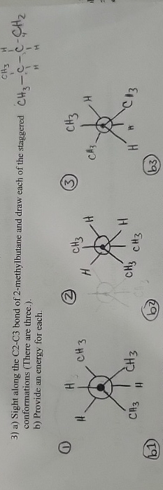 Solved a) ﻿Sight along the C2-C3 ﻿bond of 2-methylbutane and | Chegg.com