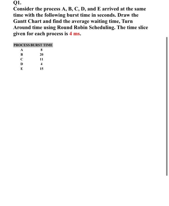 Solved Q1. Consider the process A, B, C, D, and E arrived at | Chegg.com