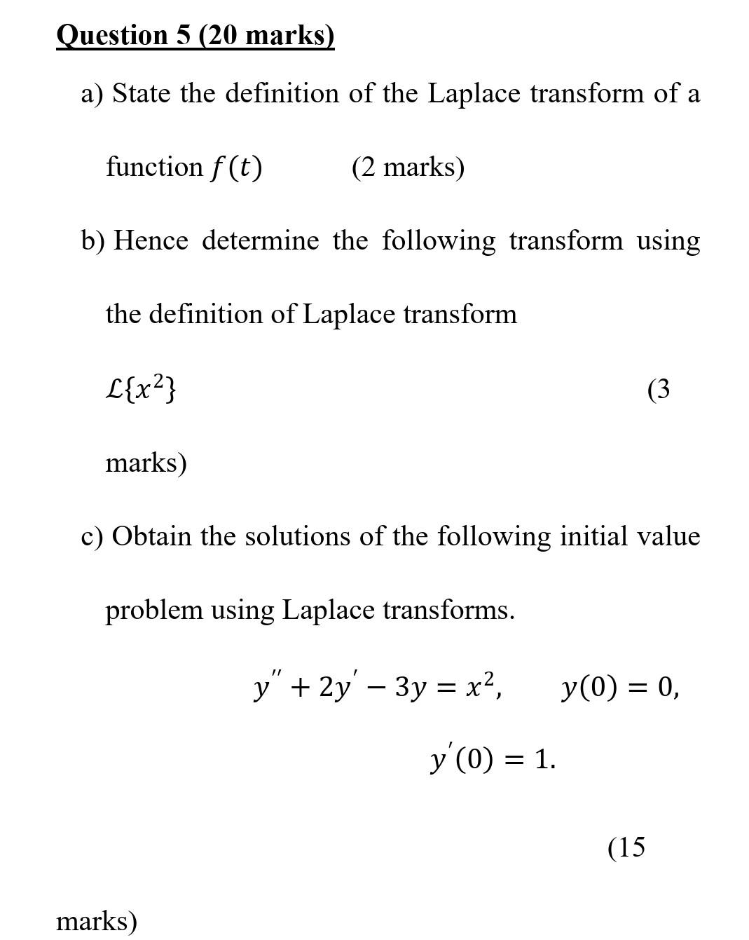 Solved a) State the definition of the Laplace transform of a | Chegg.com