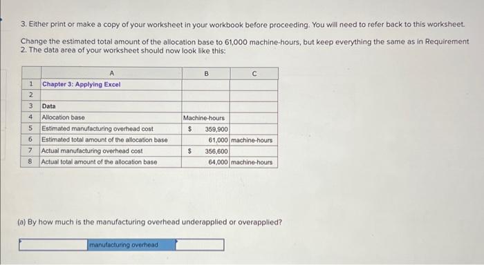 Solved Chapter 3: Applying Excel Data Allocation base | Chegg.com