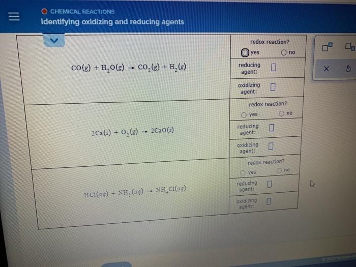 Solved = O CHEMICAL REACTIONS Identifying oxidizing and | Chegg.com