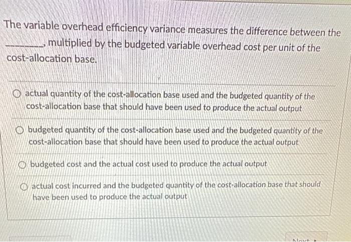 Solved The variable overhead efficiency variance measures | Chegg.com