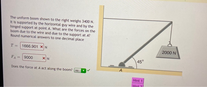 Solved The uniform boom shown to the right weighs 3400 N. It | Chegg.com