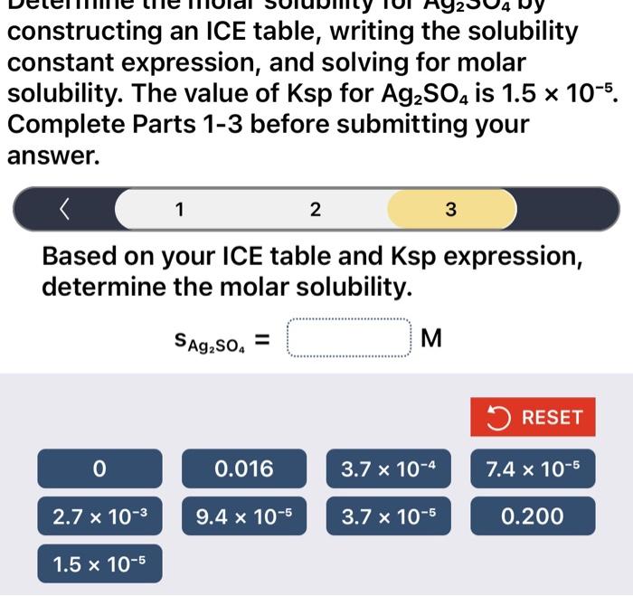 Solved Determine the molar solubility for Ag2SO4 by | Chegg.com