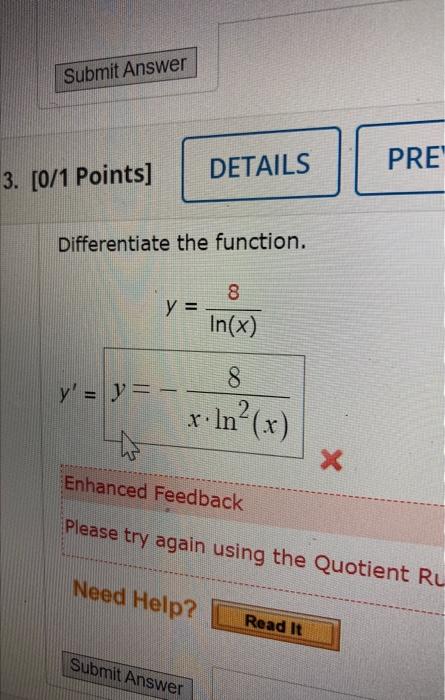Solved 3. [0/1 Points] Differentiate the function. | Chegg.com