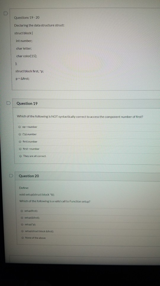 Solved Questions 19 20 Declaring The Data Structure Struct