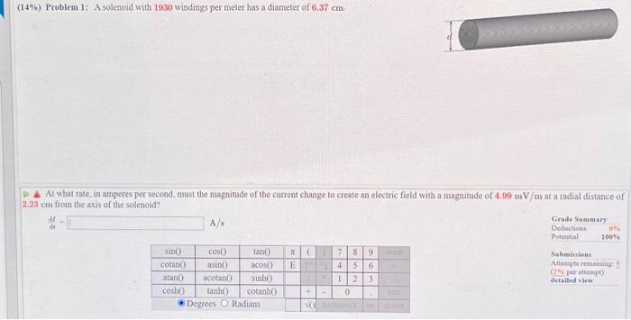 (14\%) Problem 1: A solenoid with 1930 windings per | Chegg.com