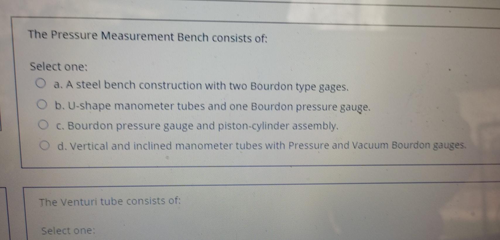 Solved The Pressure Measurement Bench consists of: Select | Chegg.com