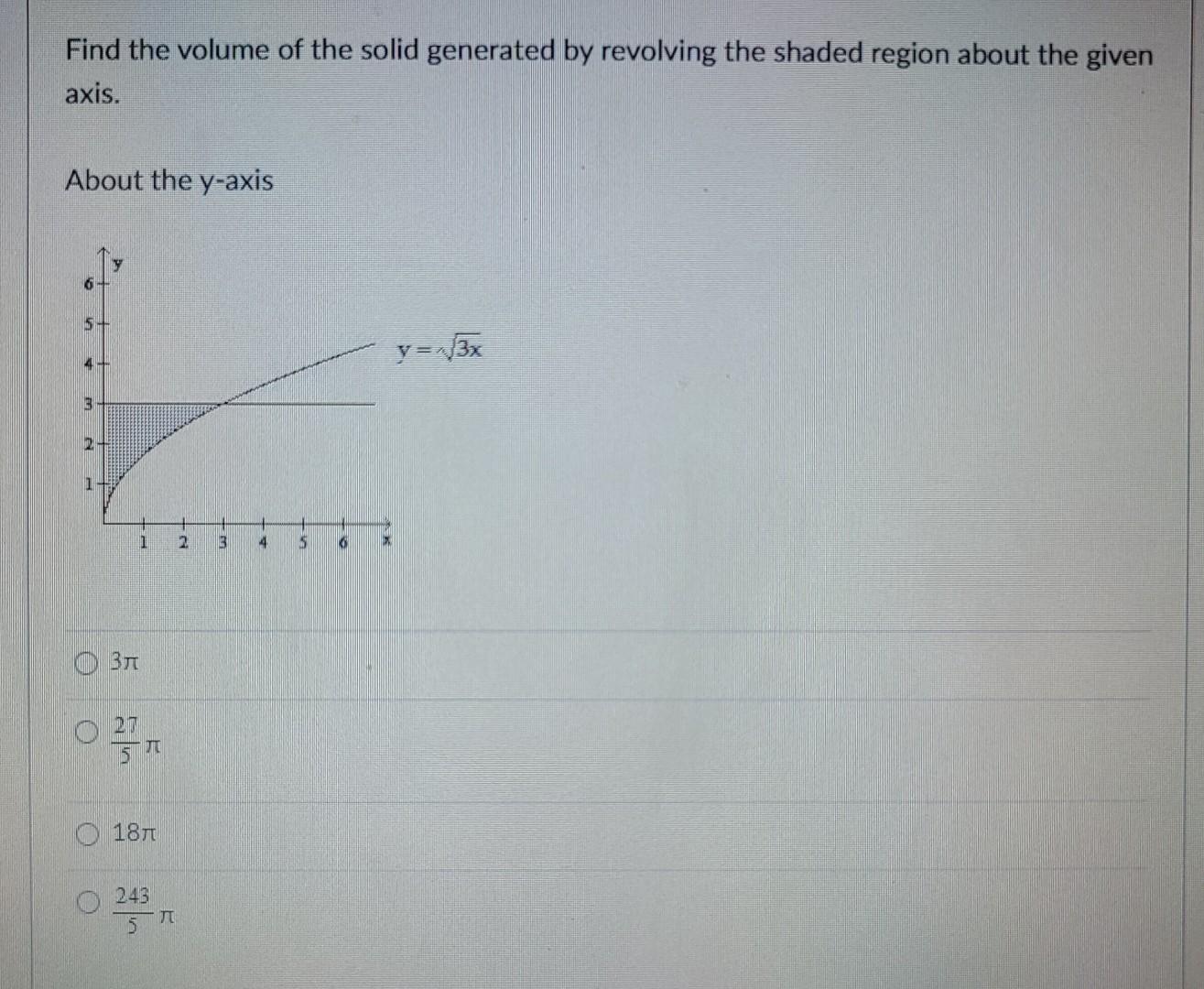 Solved Find the volume of the solid generated by revolving | Chegg.com