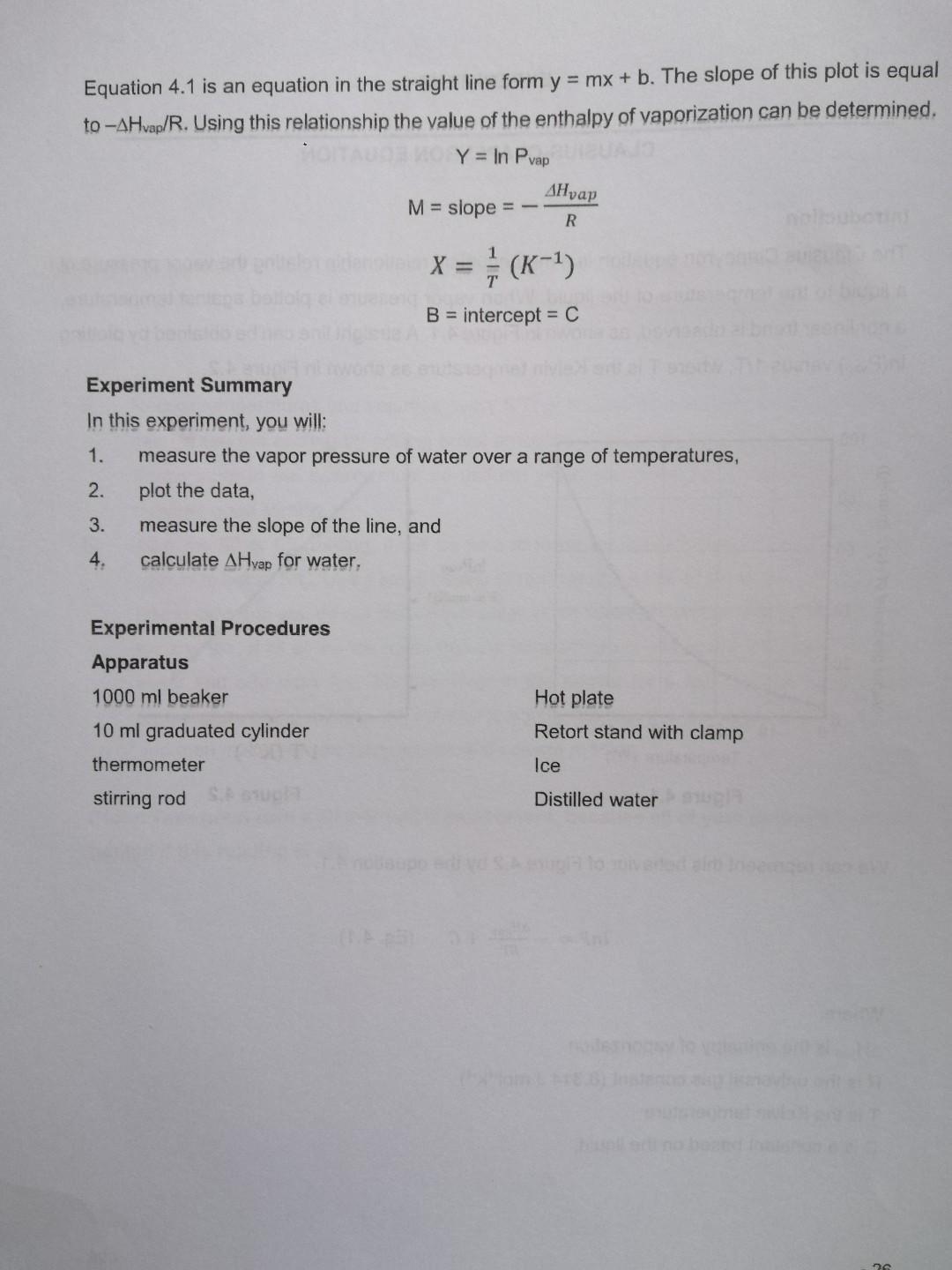 EXPERIMENT 4 CLAUSIUS-CLAPEYRON EQUATION Introduction | Chegg.com