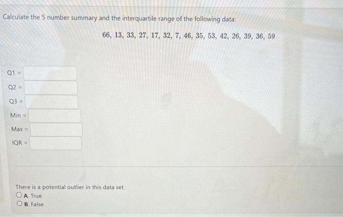 Solved Calculate the 5 number summary and the interquartile | Chegg.com