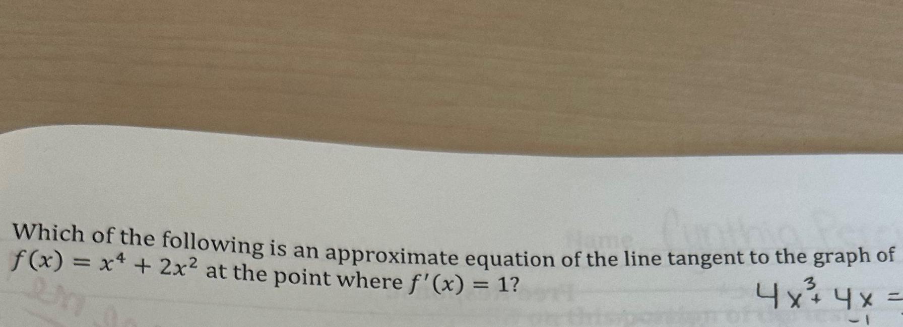 Solved Which of the following is an approximate equation of | Chegg.com