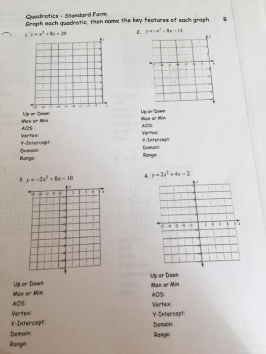 Solved Quadratics - Standard Form Graph each quadratic, then | Chegg.com | Chegg.com