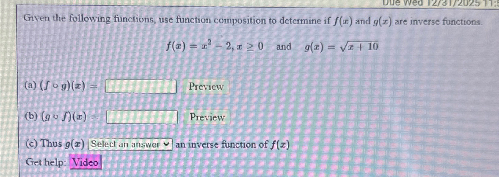 Solved Given the following functions, use function | Chegg.com