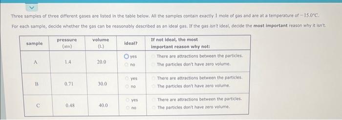 Solved Three samples of three different gases are listed in | Chegg.com