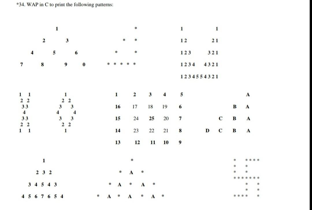 Solved *34. WAP in C to print the following patterns: 1 1 1 | Chegg.com