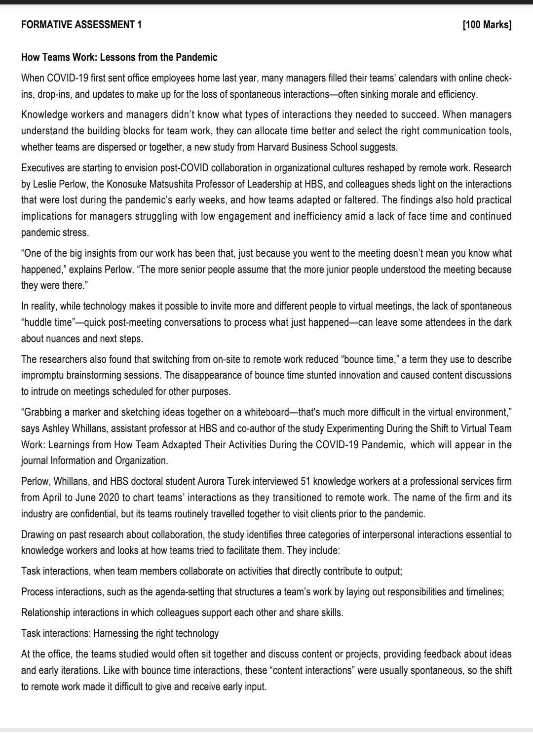 Solved FORMATIVE ASSESSMENT 1 [100 Marks] How Teams Work: | Chegg.com