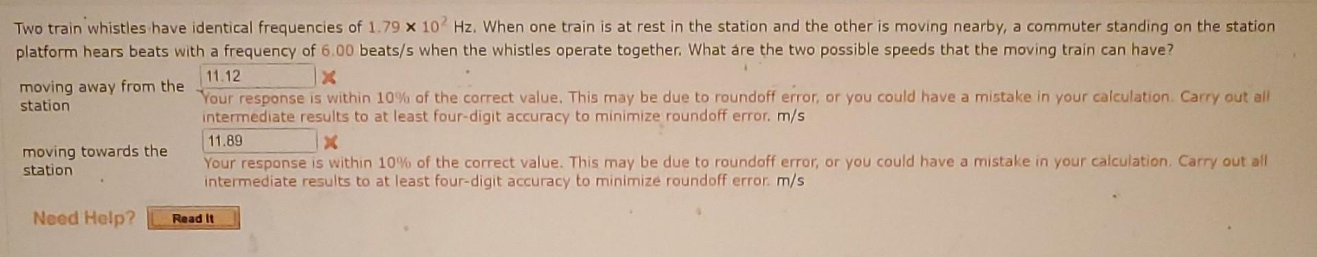 Solved Two train whistles have identical frequencies of | Chegg.com