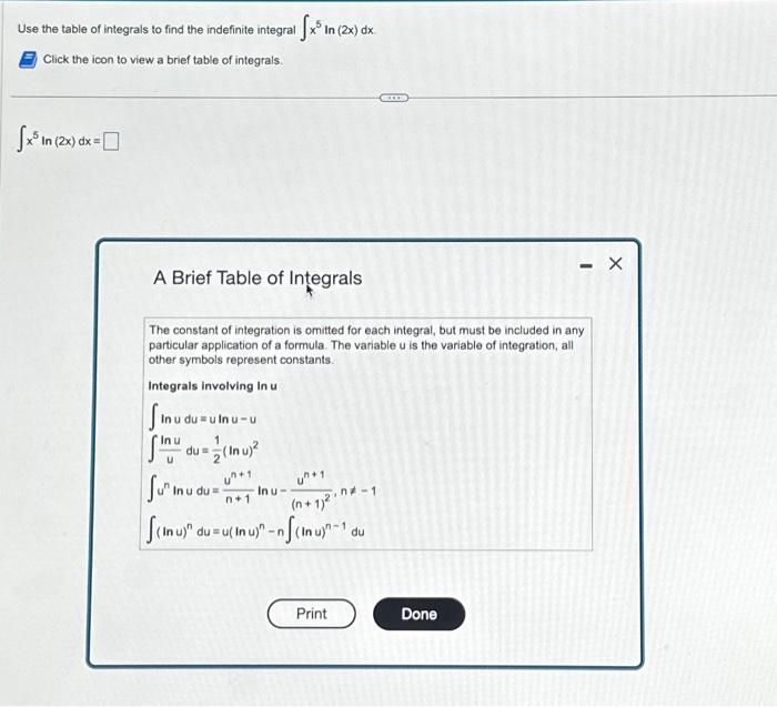 Solved Use the table of integrals to find the indefinite | Chegg.com
