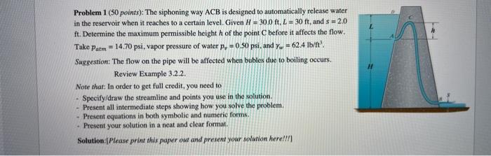 Solved Problem 1 (50 points): The siphoning way ACB is | Chegg.com