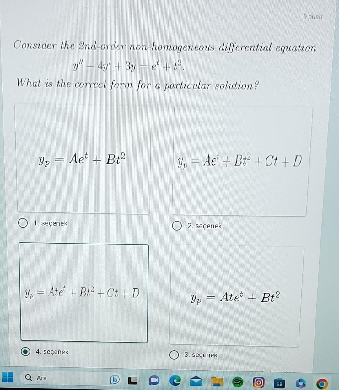 Solved 5 puan Consider the 2nd-order non-homogeneous | Chegg.com