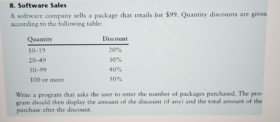 Solved Most be in Java. Software SalesA software company | Chegg.com